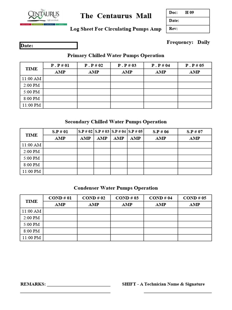 Centaurus Mall Pump Operation Log | PDF