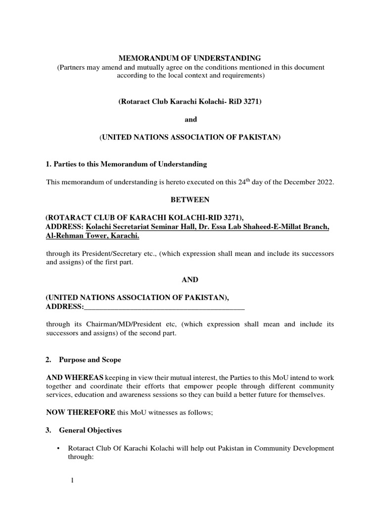 Mou Specimen Updated | PDF | Memorandum Of Understanding