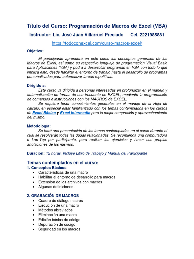 Curso de Macros Excel para Avanzados | PDF | Macro (informática) | Microsoft Excel