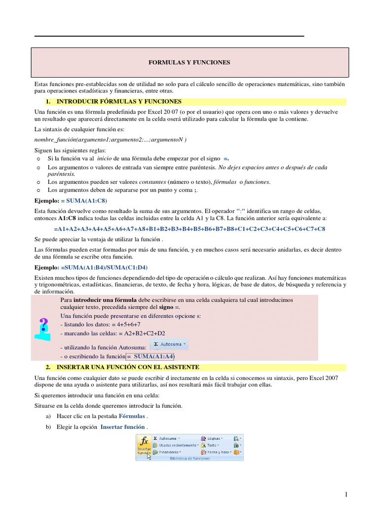 Formulas y Funciones de Excel | PDF | Fórmula | Microsoft Excel