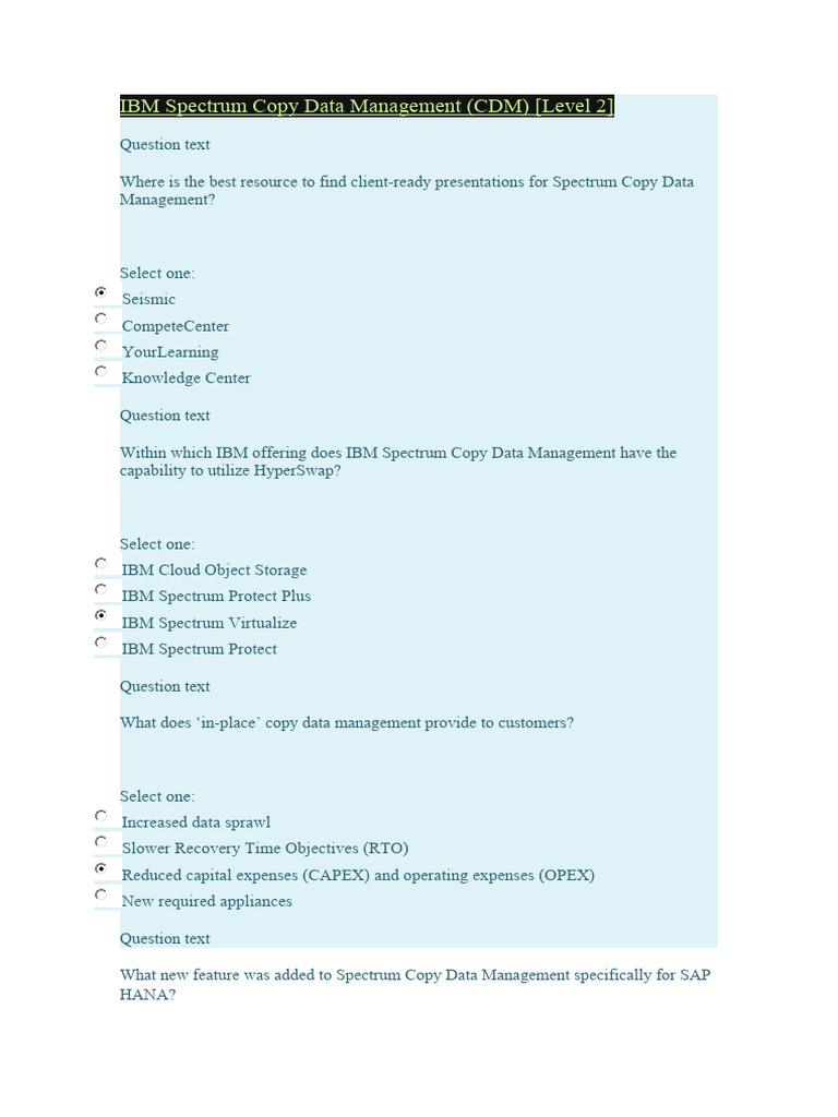 IBM Spectrum Copy Data Management - Level 2 - PASSED | PDF | Disaster Recovery | Backup