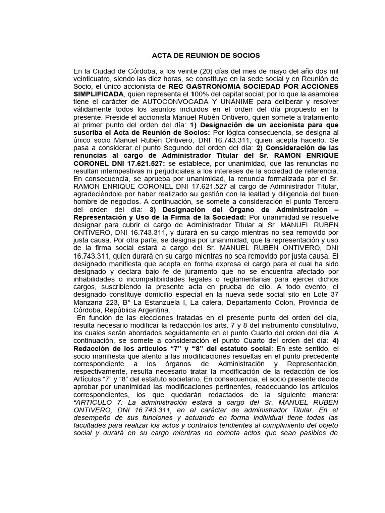 Acta de Reunión de Socio | PDF | Gobierno