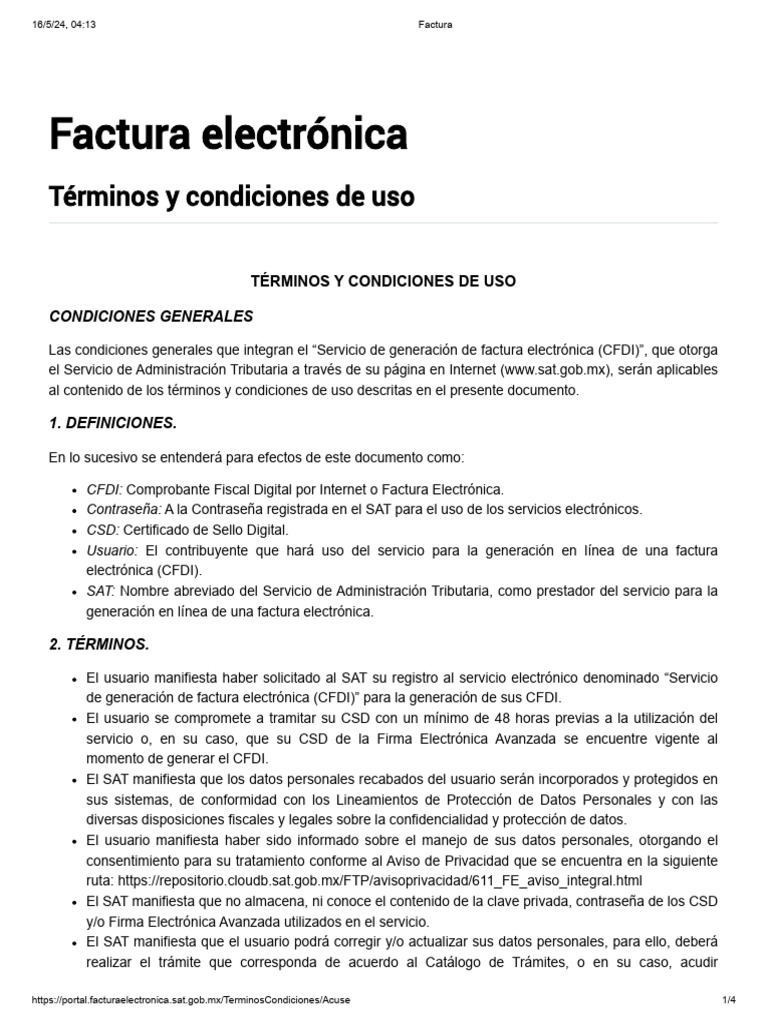 Factura TERMINOS Y CONDICIONES | PDF