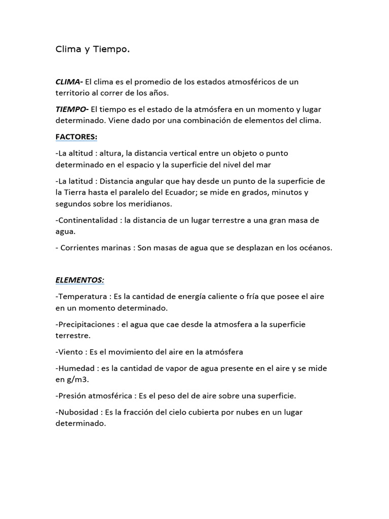 Clima vs Tiempo: Factores y Elementos | PDF