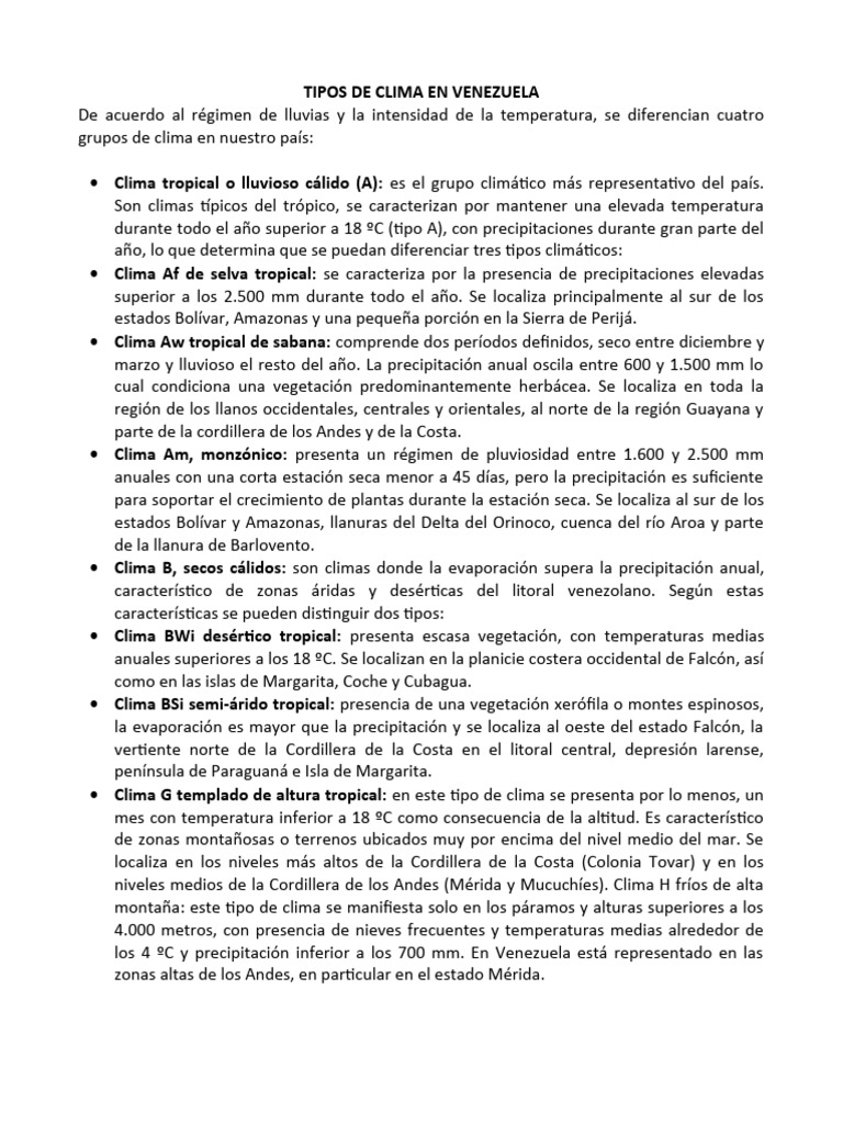 Tipos de Clima en Venezuela | PDF | Zona tropical | Clima