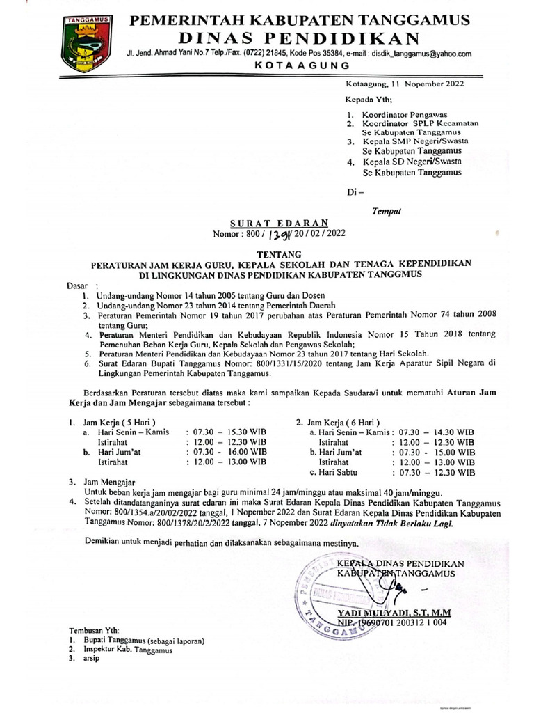 Surat Edaran Jam Kerja. | PDF