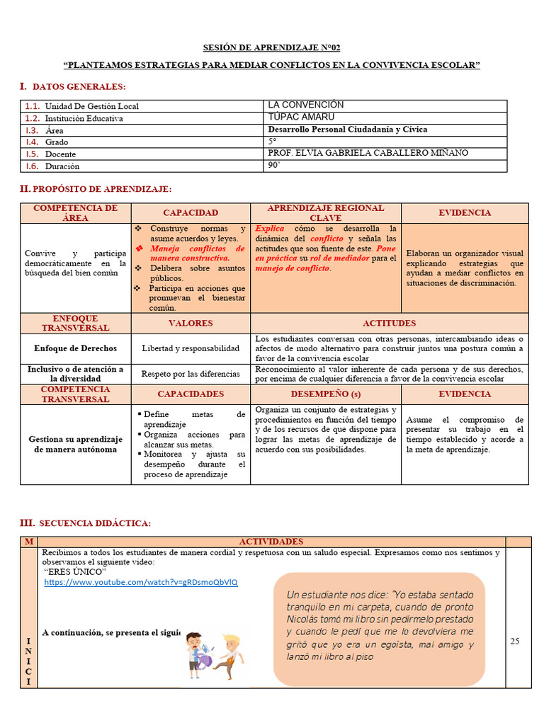 Sesión de Aprendizaje N°02 | Descargar gratis PDF | Aprendizaje | Evaluación