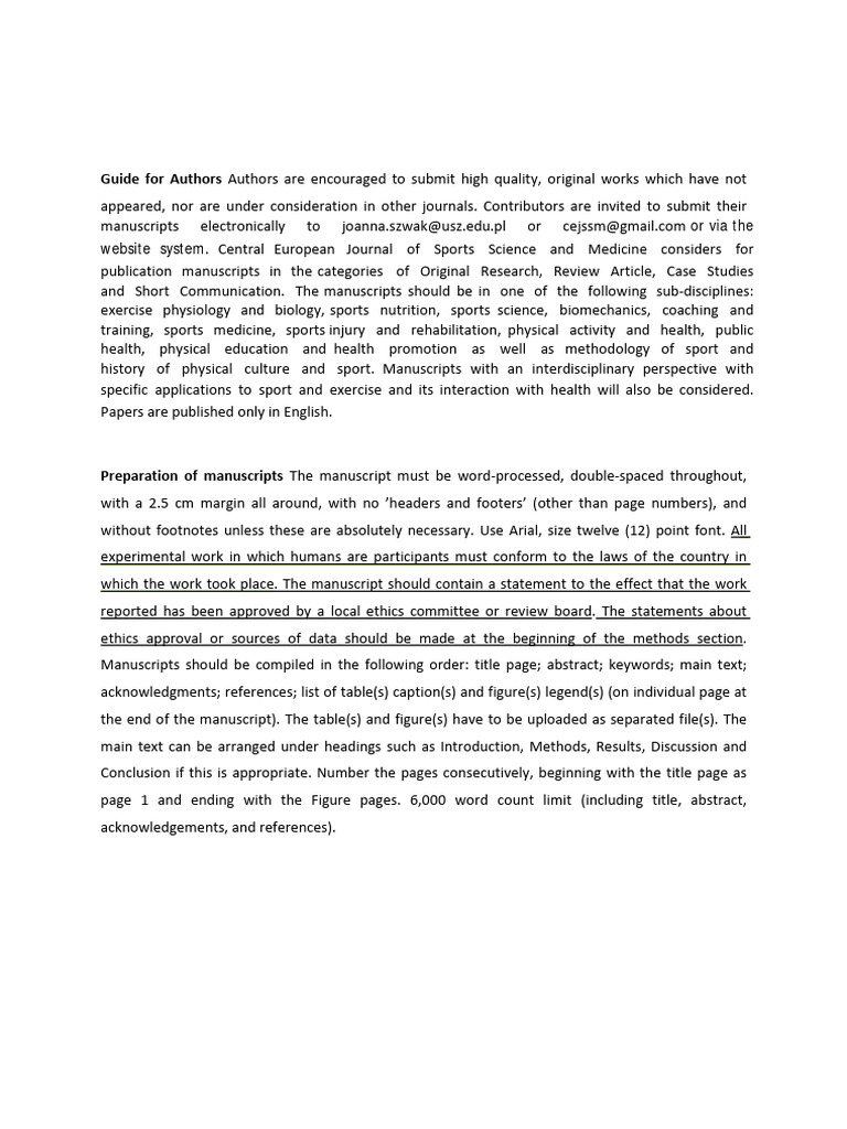 Cejssm Cejssm Instructions For Authors 2023 | PDF | Academic Journal