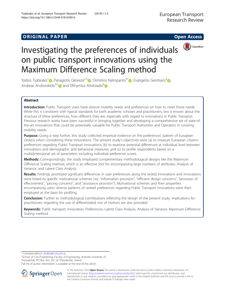 Investigating The Preferences of Individuals On Public Transport Innovations Using The Maximum ...