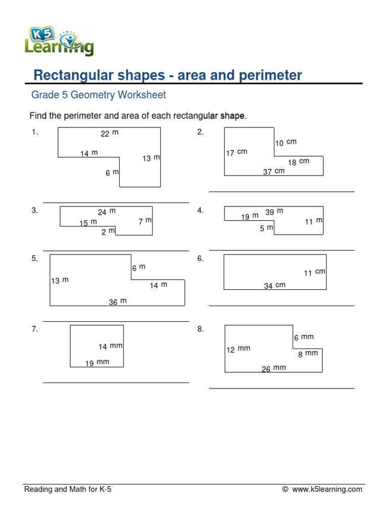 Grade 5 Geometry Rectangular Shapes Area Perimeter Metric e | PDF ...