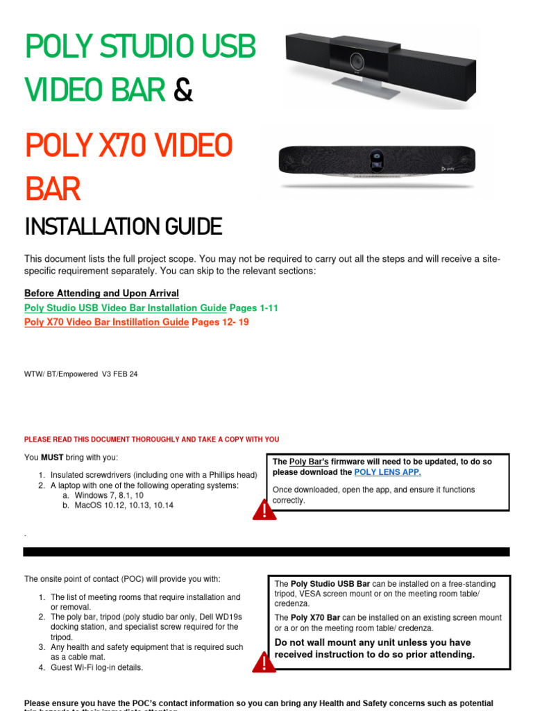 Poly Studio USB & X70 Bar Installation Guide V3 | PDF | Laptop ...