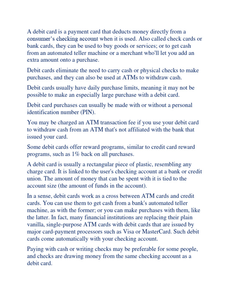 Debit Card | PDF | Debit Card | Credit Card