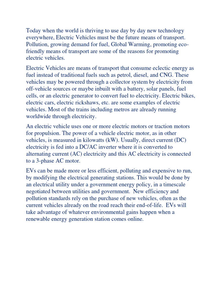 Electric Vehicles | PDF