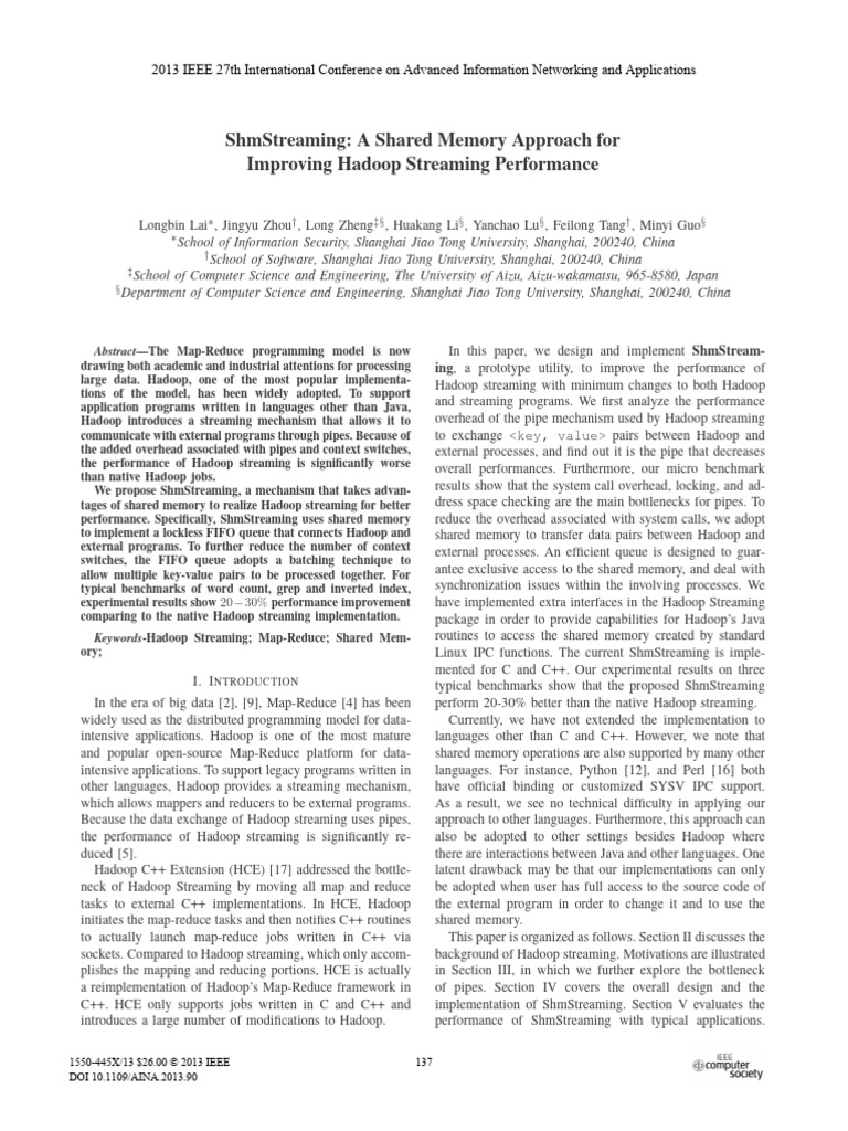 Shmstreaming: A Shared Memory Approach For Improving Hadoop Streaming Performance | PDF | Apache ...