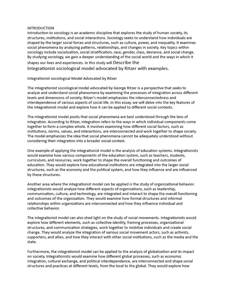 Ritzer's Integrationist Sociological Model | PDF | Sociology | Social ...