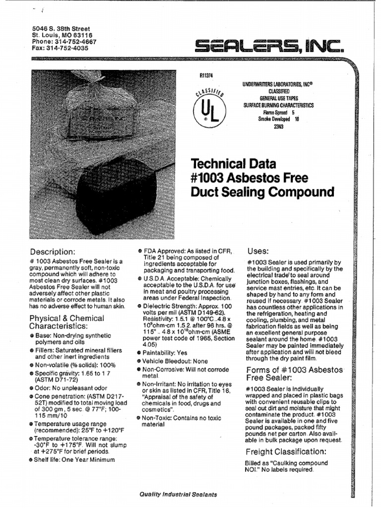 Duct Seal MSDS Sheet 1 | PDF
