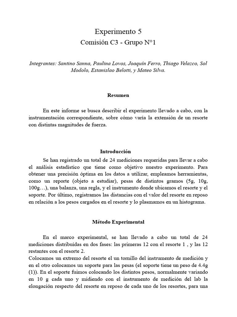 Informe Experimento 5 | PDF | Medición | Science