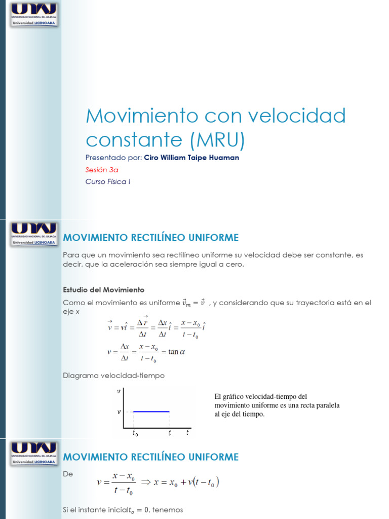 Sesion 03a - Fisica General - Movimiento Con Velocidad Constante (MRU) | PDF | Aceleración ...