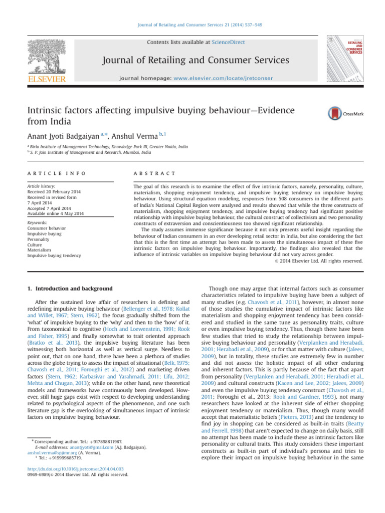 Intrinsic Factors Affecting Impulsive Bu | PDF | Impulsivity | Behavior