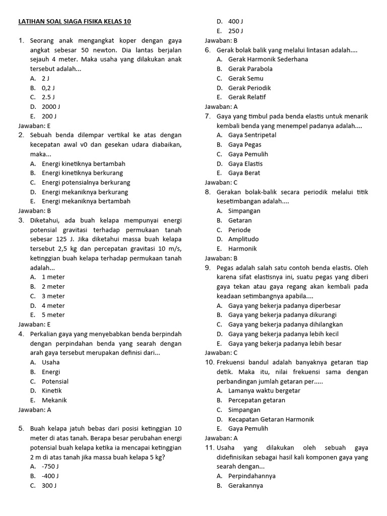 Draft LATIHAN SOAL PAT FISIKA KELAS 10 | PDF
