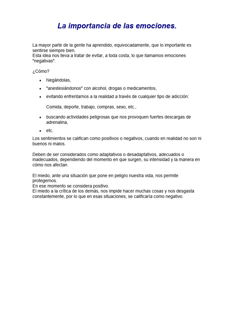 La Importancia De Las Emociones Pdf Las Emociones Pensamiento