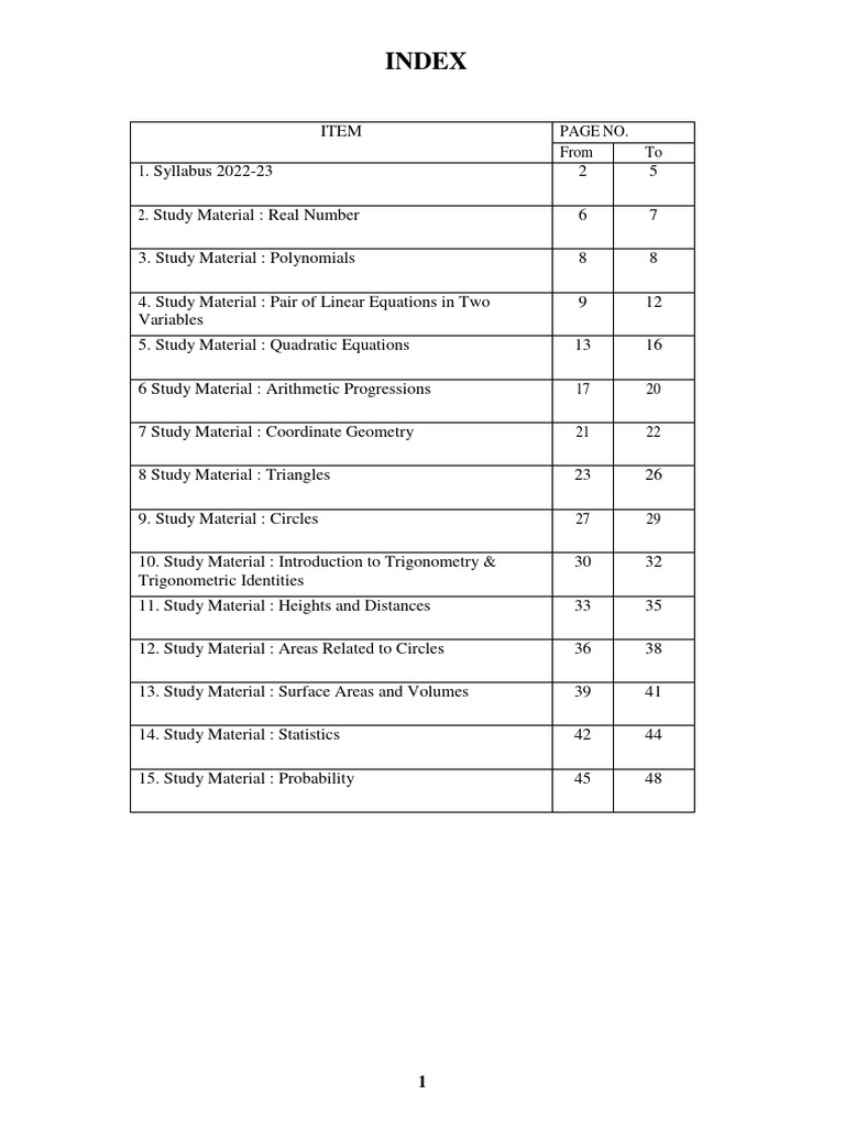 Class 10th Mathematics Study Material-pages-Deleted | PDF | Equations | Quadratic Equation
