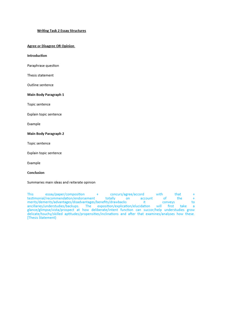 Writing Task 2 Essay Structures: Paraphrase Question Thesis Statement Outline Sentence | PDF ...