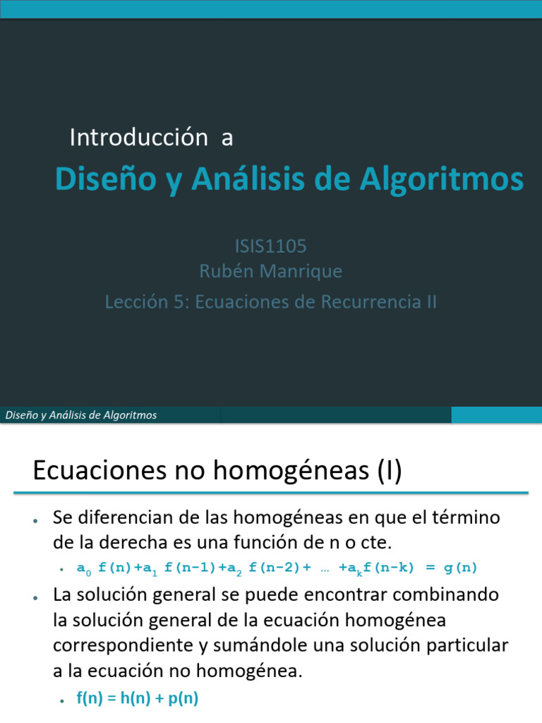 Lección 5 Ecuaciones de Recurrencia II | PDF | Ecuaciones | Relación de recurrencia