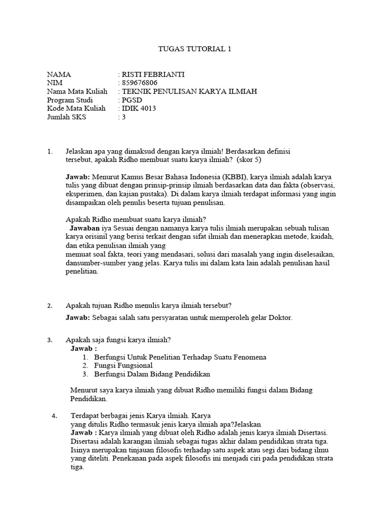 TUGAS TUTORIAL 1 TEKNIK PENULISAN KARYA ILMIAH | PDF