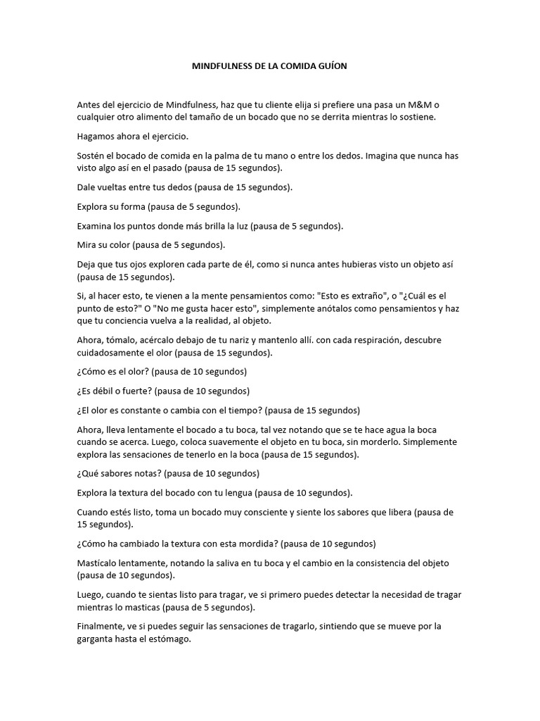 Minfulness de La Comida Guíon | PDF | Sicología