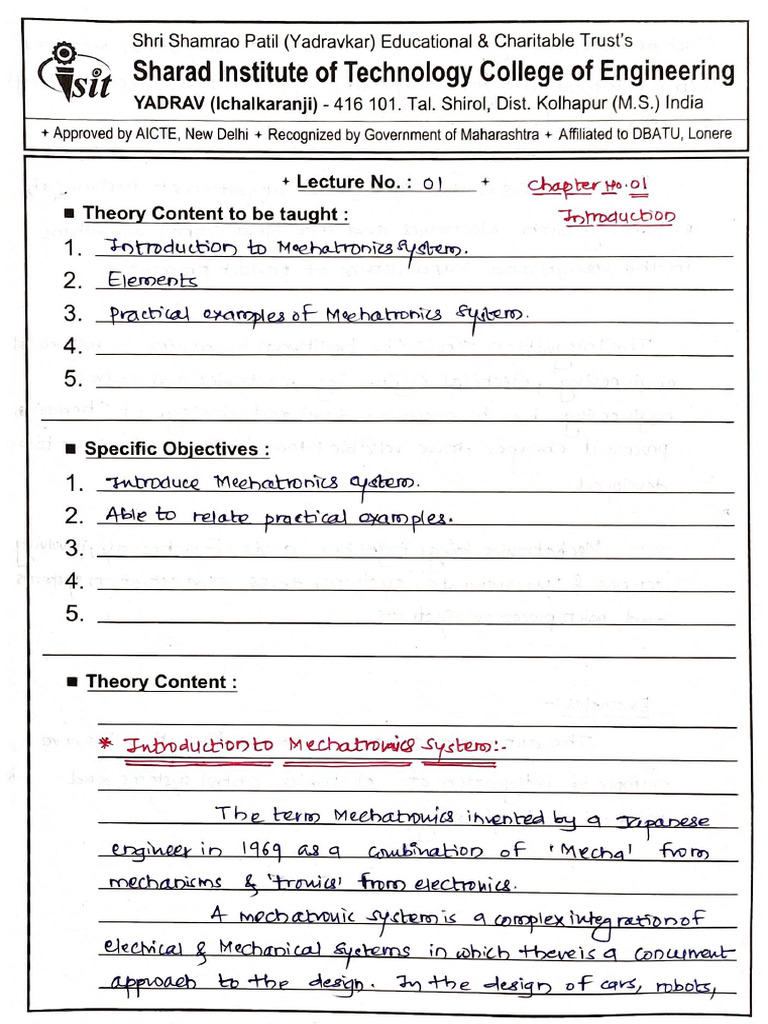 Mechatronics Unit 1 Notes Pdf