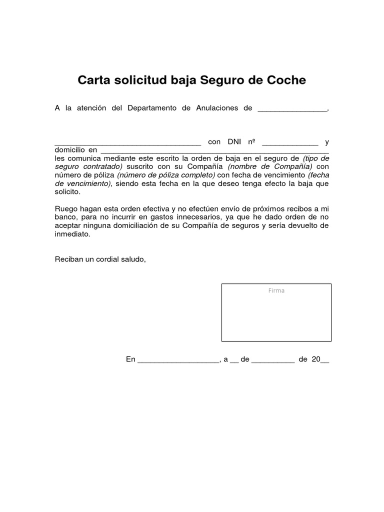Carta-solicitud-baja-Seguro-de-coche | PDF