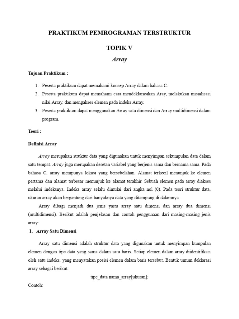 Modul 6 Array - Modul Praktikum Pemrograman Terstruktur | PDF