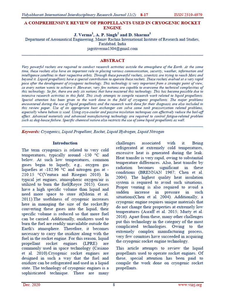 A Comprehensive Review of Propellants Used in Cryogenic Rocket Engine ...