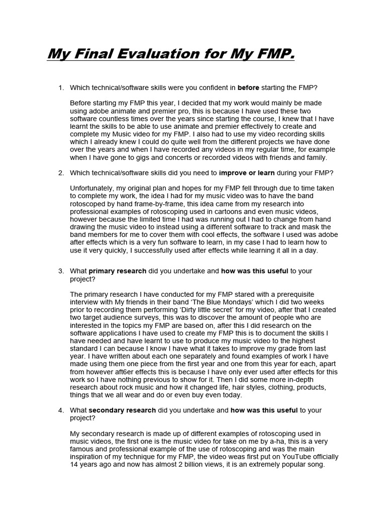 Final FMP Evaluation: Skills & Challenges | PDF | Animation