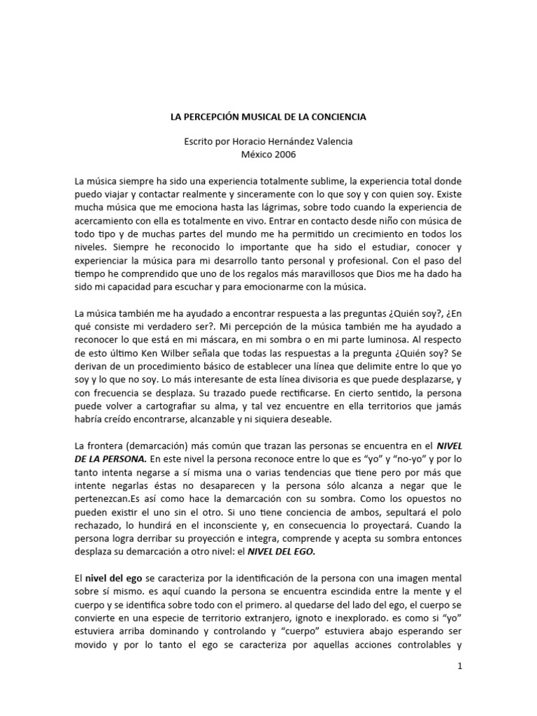 Percepción Musical y Conciencia Humana | PDF | Mente | Experiencia