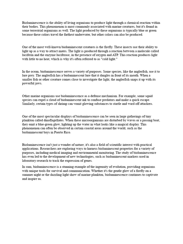 Understanding Bioluminescence in Nature | PDF | Biology