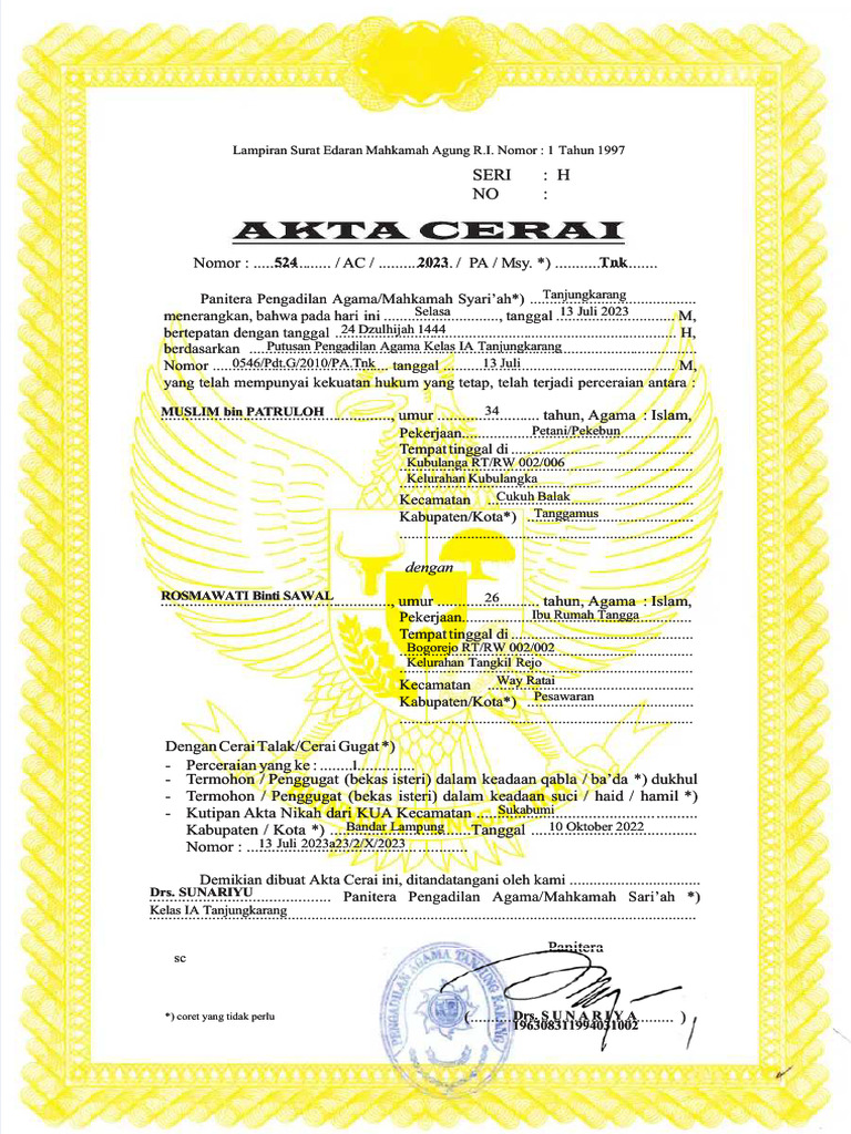 PDF Akta Cerai Muslim Compress | PDF | Griya & Taman
