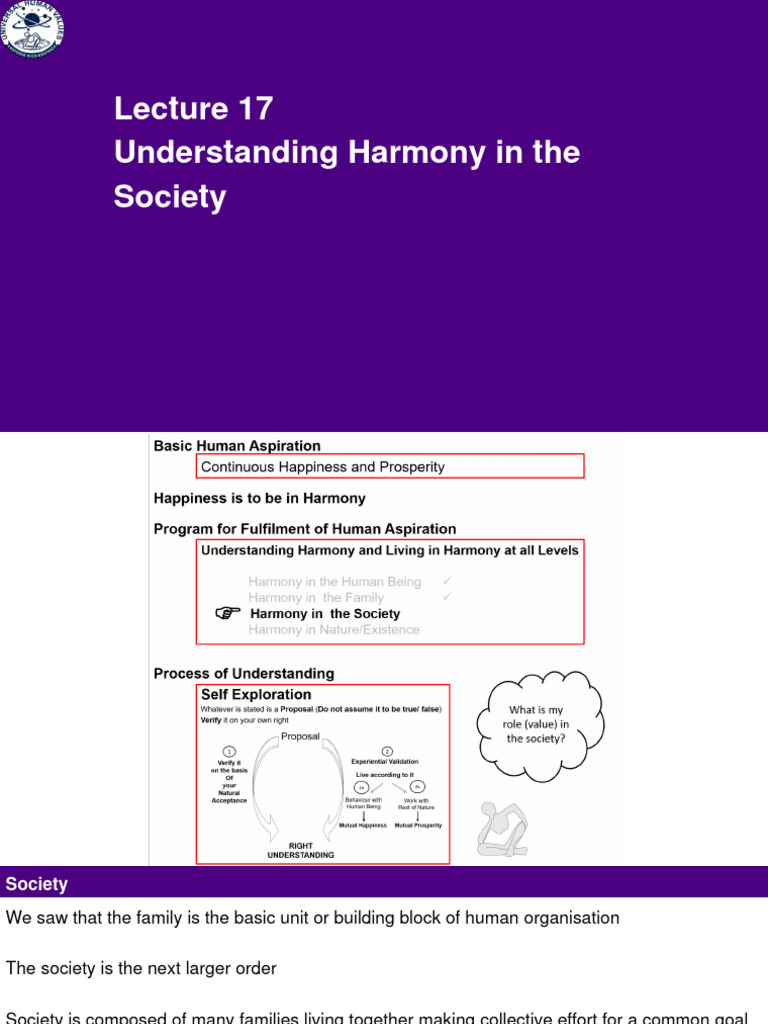 UHV II Lecture 17 - Understanding Harmony in the Society v1 | PDF ...