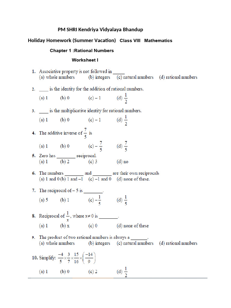 Class 8 Math Holiday Homework | PDF