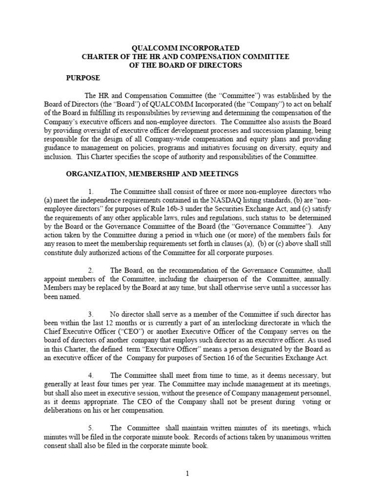 Qualcomm HR and Compensation Committee Charter | PDF | Executive ...