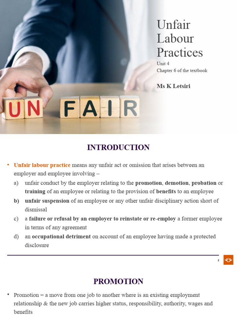 Unit 4 - Unfair Labour Practices | PDF | Employment | Labour Law