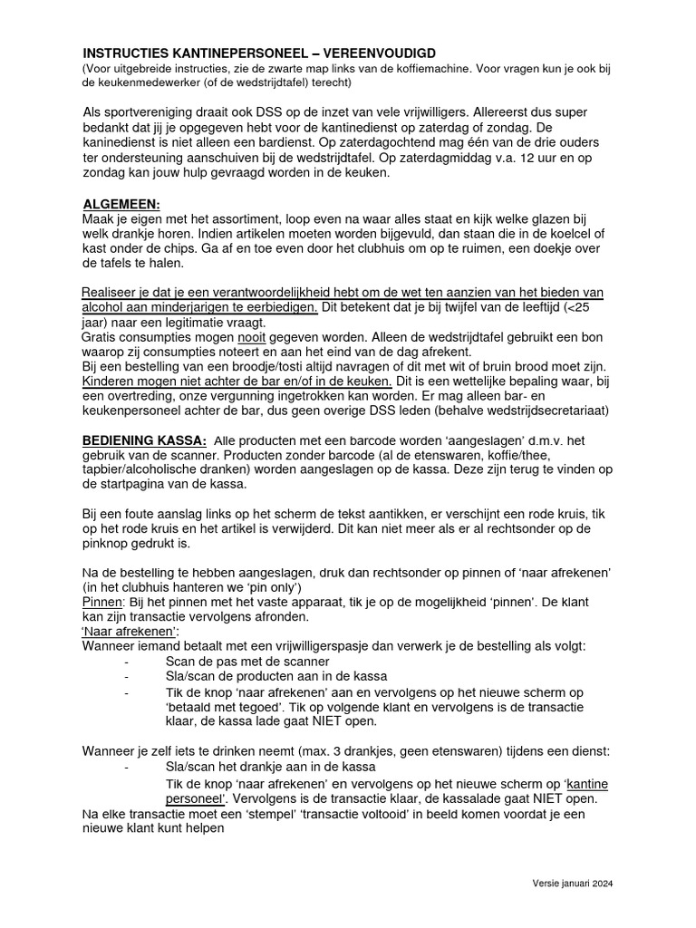 Instructies Kantinepersoneel | PDF