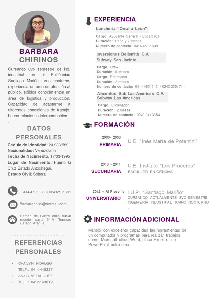 CV Barbara Chirinos | PDF | Software de la aplicacion | Office Suites ...