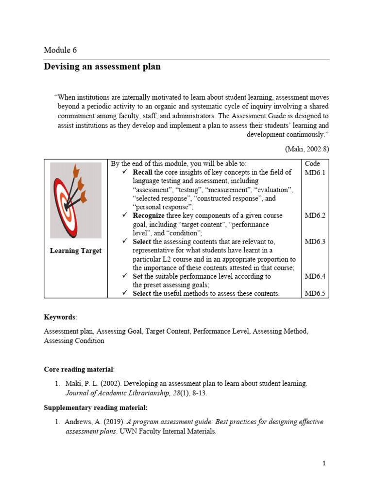 Module 6, Devising an assessment plan | PDF | Educational Assessment | Validity (Statistics)