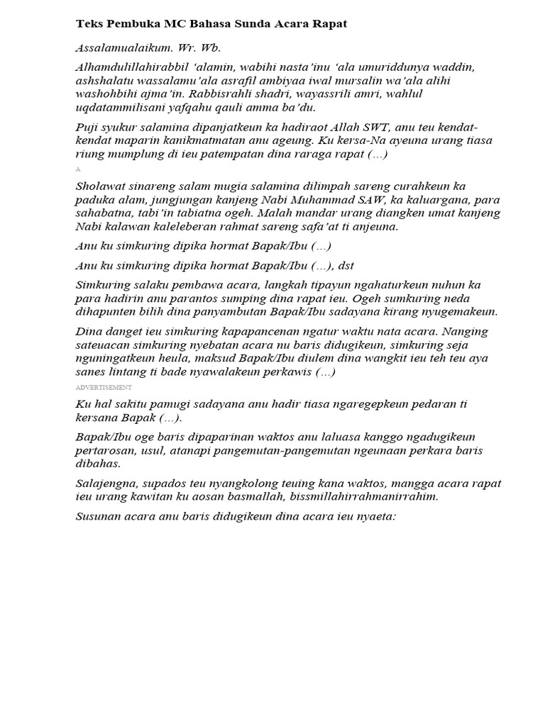 Teks Pembuka MC Bahasa Sunda Acara Rapat | PDF | Agama & Spiritualitas