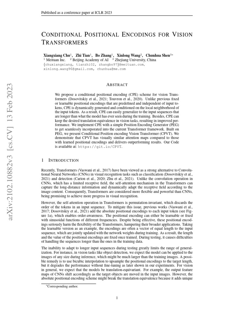 Conditional Positional Encoding Fot Vit Pdf Computational Neuroscience Artificial Intelligence 
