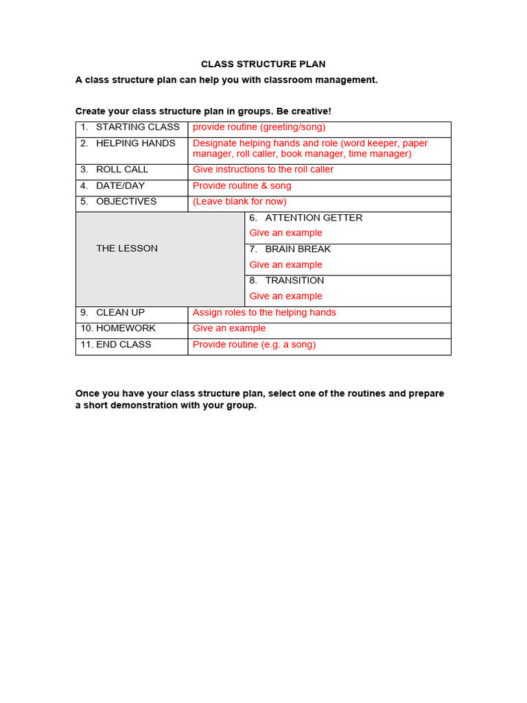 Class Structure Plan. Class Management | PDF | Career & Growth