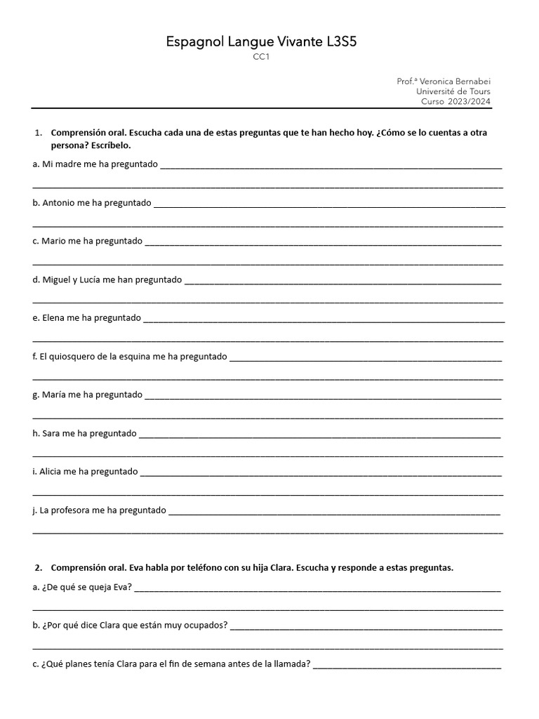 Ejercicios de Comprensión Oral en Español | PDF