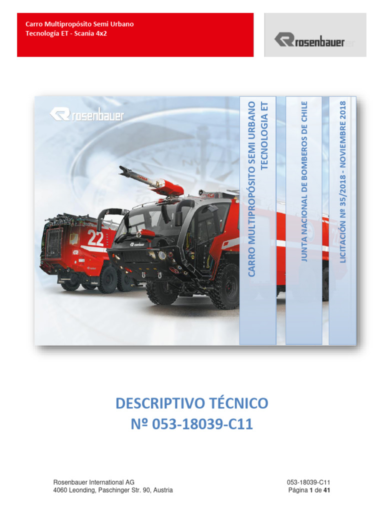Descriptivo Tec - ROSENBAUER - Modelo SCANIA ET P320 CP18 | PDF | Embrague | Eje